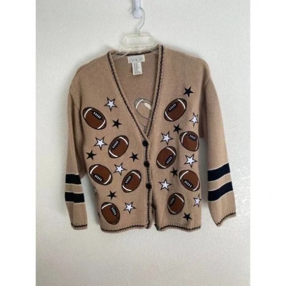 Vintage | Sweaters | Vintage Mandal Bay Beige Knit Football Themed ...
